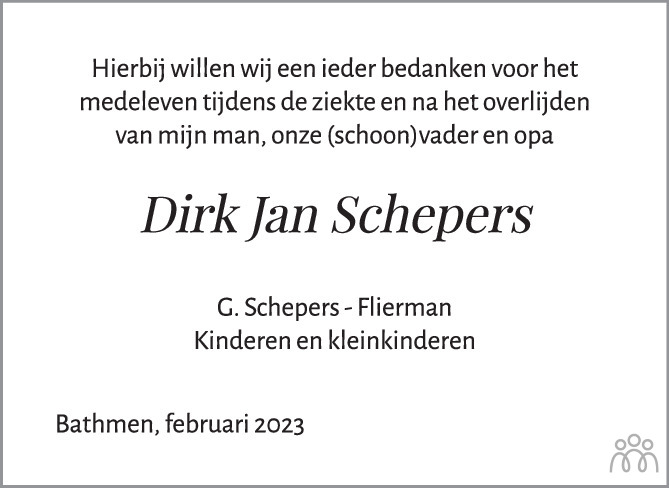 Dirk Jan Schepers 13-01-2023 overlijdensbericht en condoleances - Mensenlinq.nl