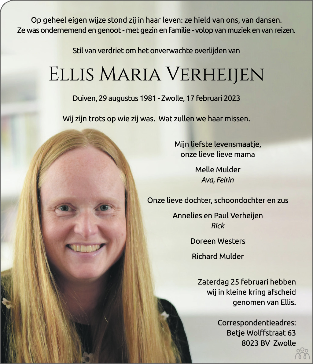 Ellis Maria Verheijen 17-02-2023 overlijdensbericht en condoleances ...