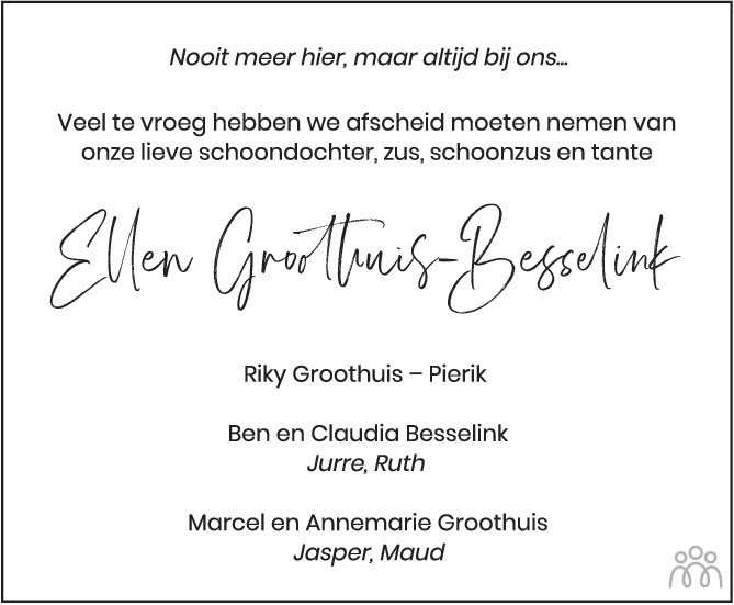 Ellen Groothuis-Besselink 28-02-2023 overlijdensbericht en condoleances ...
