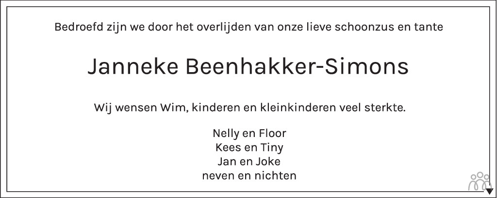 Janneke Beenhakker-Simons 10-03-2023 overlijdensbericht en condoleances ...