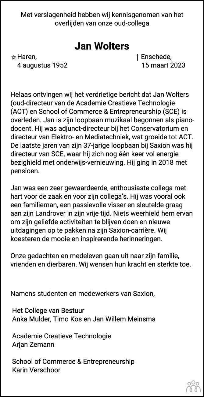 Jan Anne (Jan) Wolters 15-03-2023 overlijdensbericht en condoleances ...