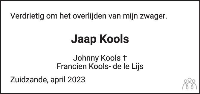Jacob Izaak (Jaap) Kools 15-04-2023 overlijdensbericht en condoleances ...