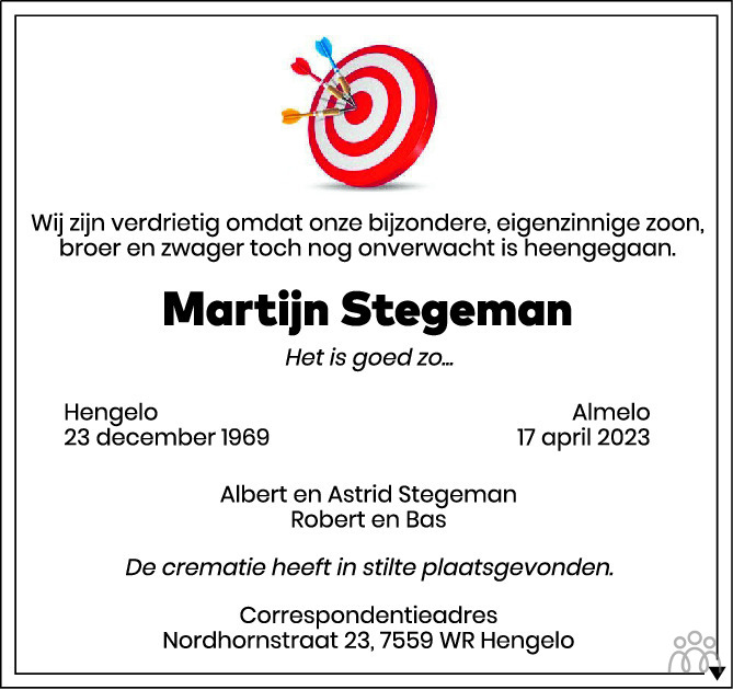 Martijn Stegeman 17-04-2023 overlijdensbericht en condoleances - Mensenlinq.nl