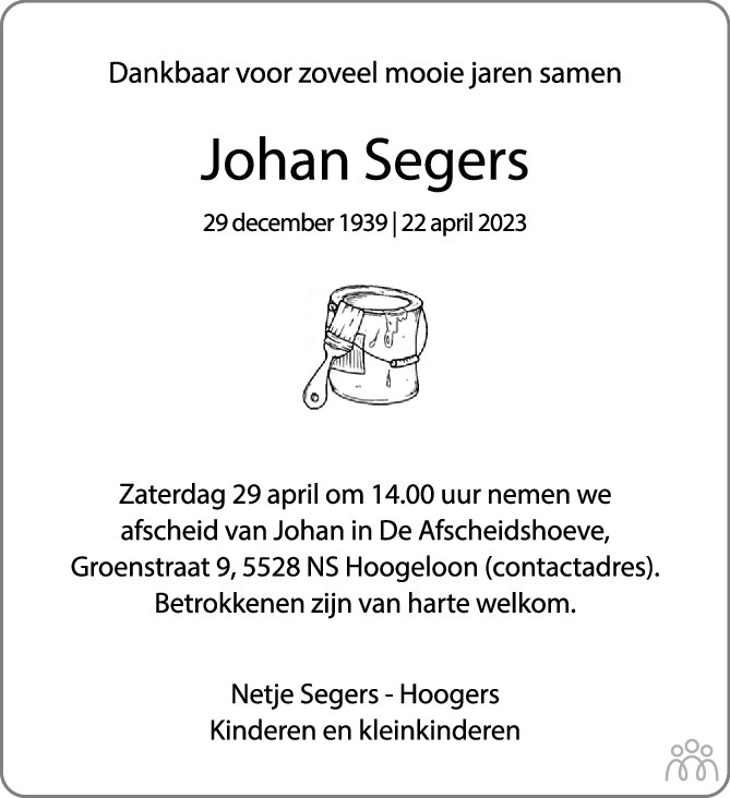 Johan Segers 22-04-2023 overlijdensbericht en condoleances - Mensenlinq.nl