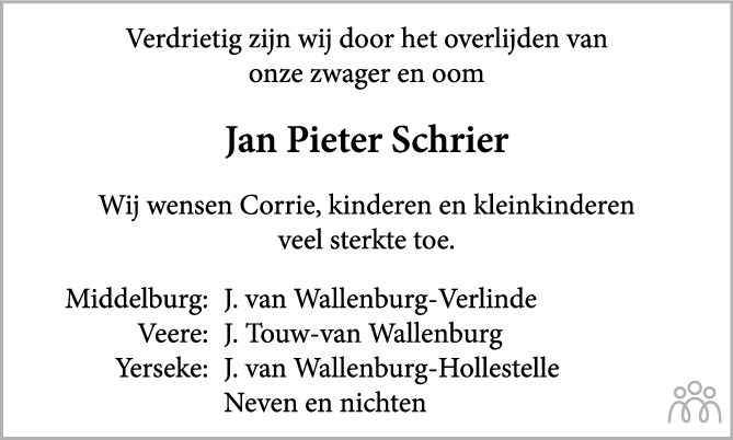 Jan Pieter Schrier 30-04-2023 overlijdensbericht en condoleances ...