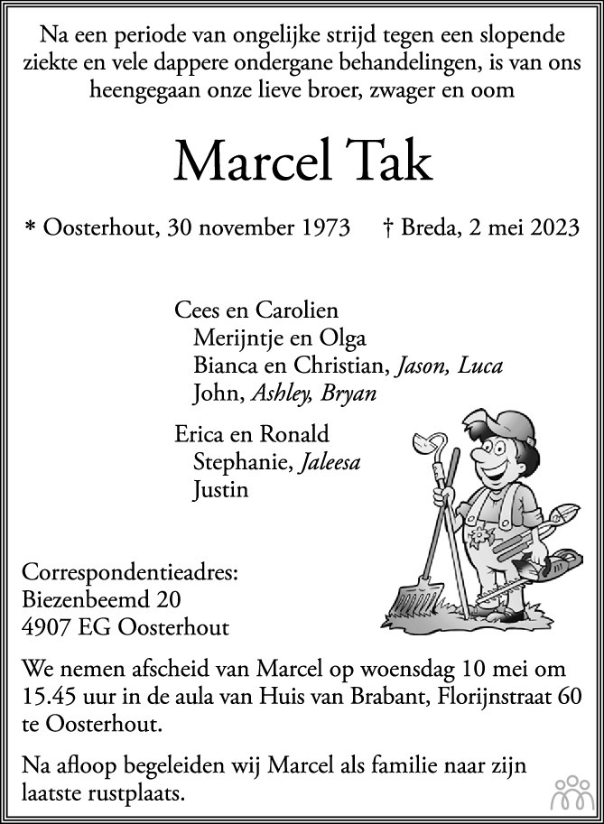 Marcel Tak 02-05-2023 overlijdensbericht en condoleances - Mensenlinq.nl