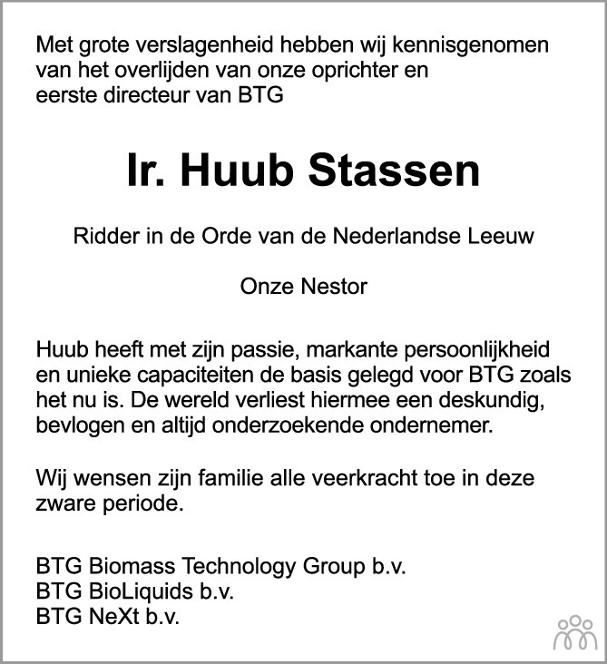 Ir. Hubertus Ernest Maria (Huub) Stassen 05-05-2023 overlijdensbericht ...