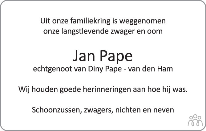 Jan Pape 13-05-2023 overlijdensbericht en condoleances - Mensenlinq.nl