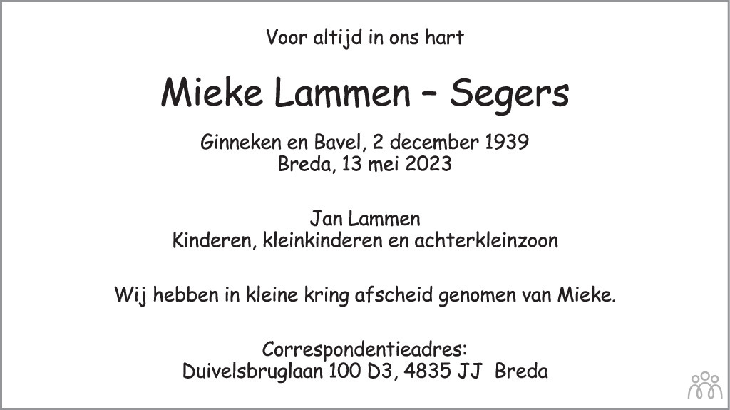 Mieke Lammen-Segers 13-05-2023 overlijdensbericht en condoleances ...