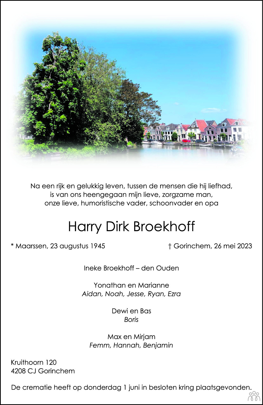 Harry Dirk Broekhoff 26-05-2023 overlijdensbericht en condoleances ...