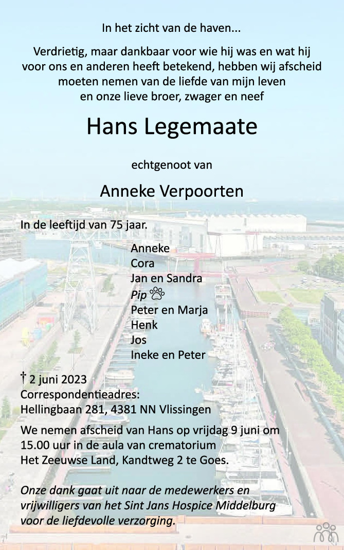Hans Legemaate 02-06-2023 overlijdensbericht en condoleances ...