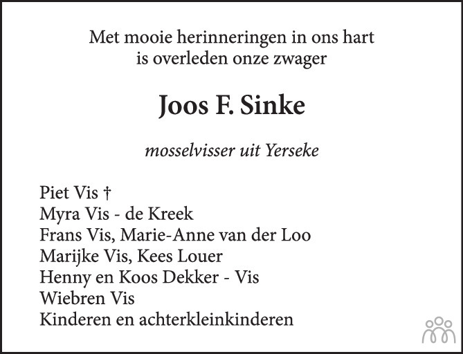 Joos Frans Sinke 08-06-2023 overlijdensbericht en condoleances ...