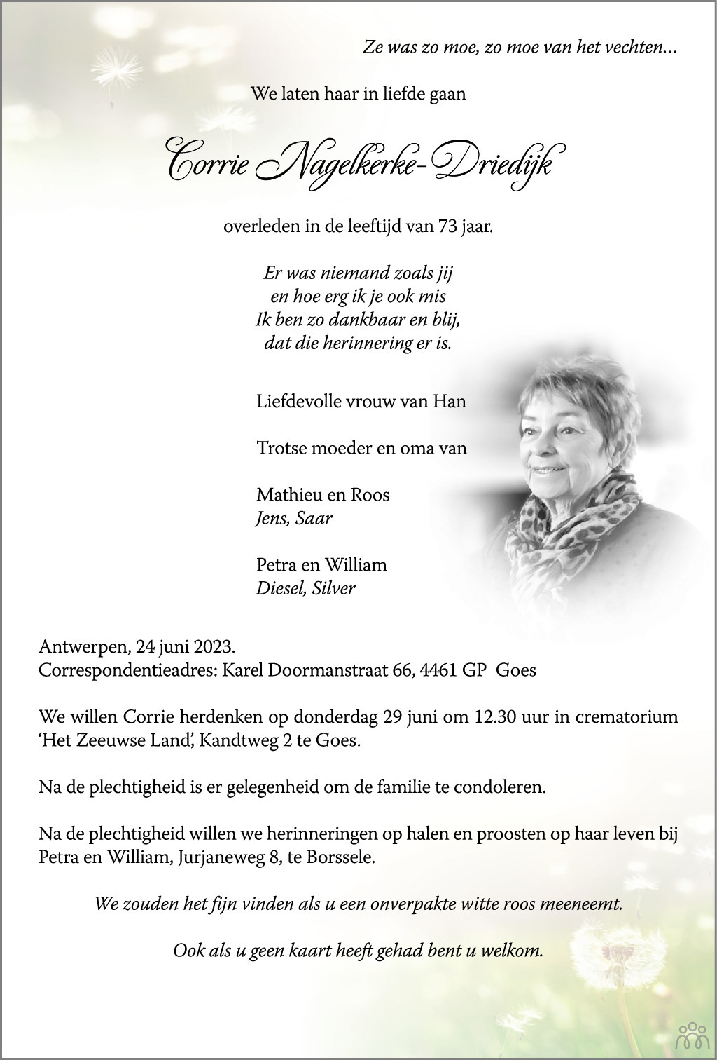 Corrie Nagelkerke-Driedijk 24-06-2023 overlijdensbericht en ...