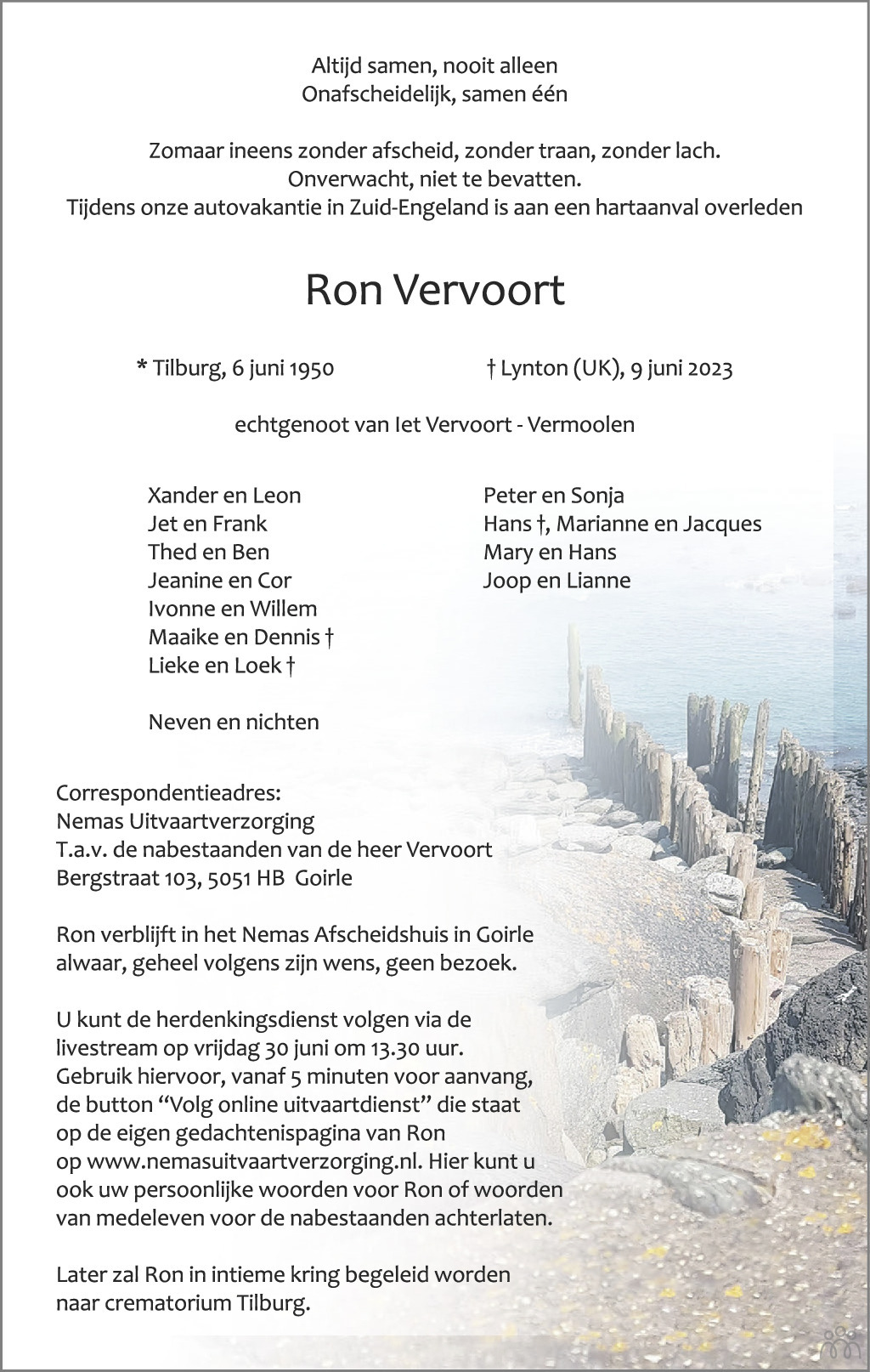 Ron Vervoort 09-06-2023 overlijdensbericht en condoleances - Mensenlinq.nl