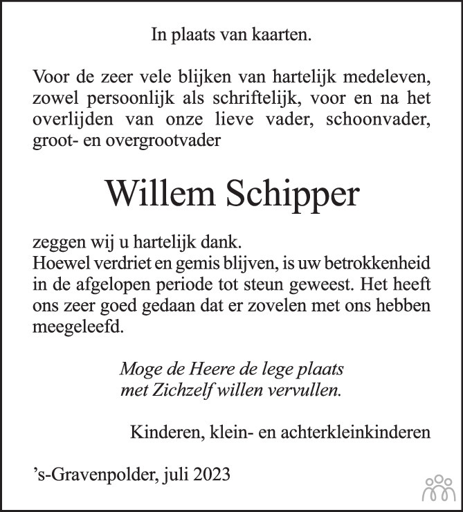 Willem Schipper 22-06-2023 overlijdensbericht en condoleances ...