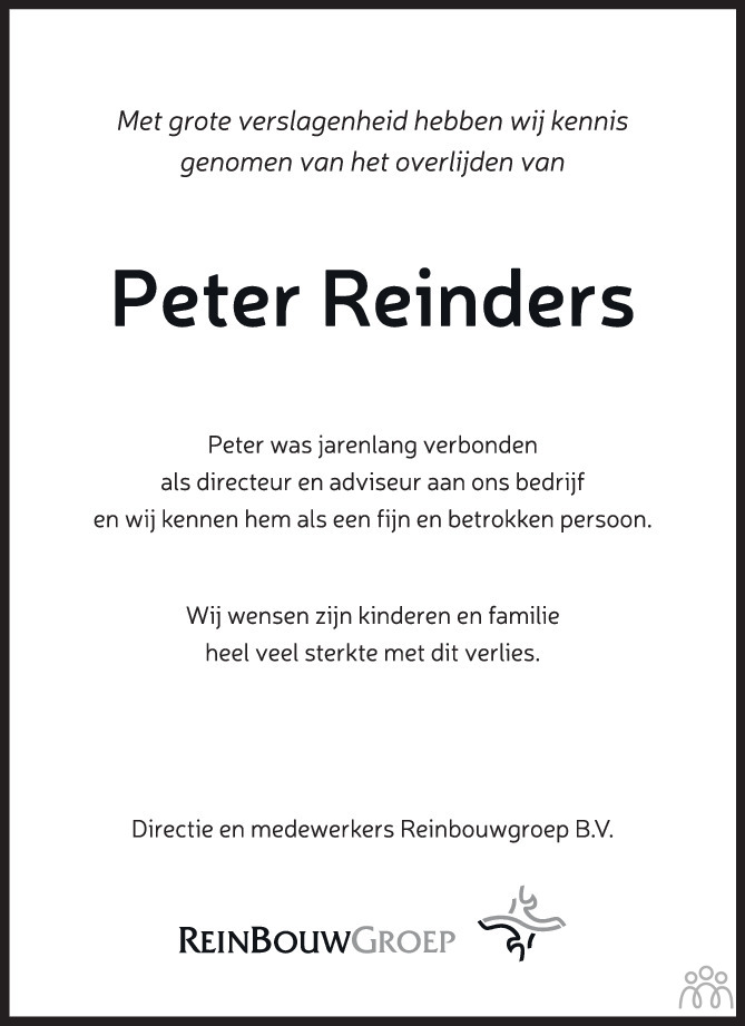 Peter Jurriën Reinders 31-07-2023 overlijdensbericht en condoleances ...