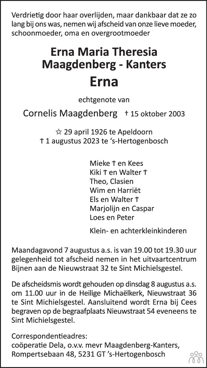 Erna Maria Theresia (Erna) Maagdenberg-Kanters 01-08-2023 ...