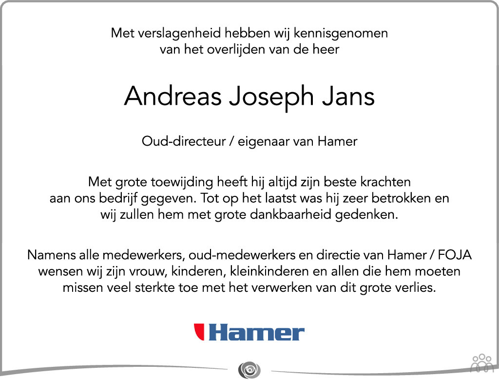 Andreas Joseph (Andries) Jans 03-08-2023 overlijdensbericht en ...
