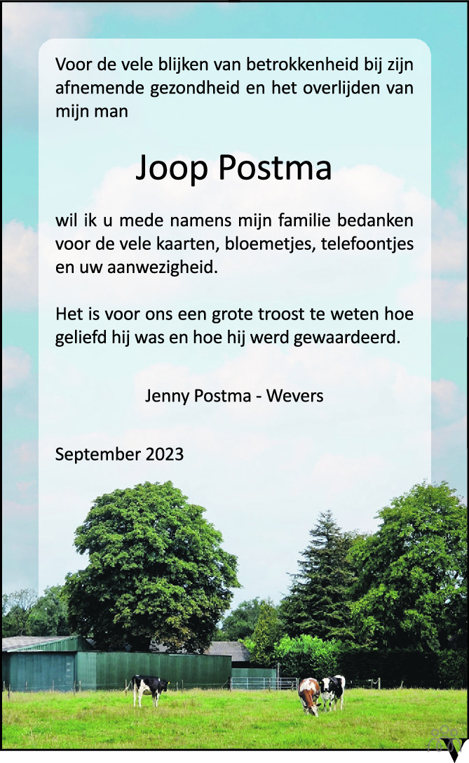 Joop (Johannes) Postma 29-07-2023 overlijdensbericht en condoleances - Mensenlinq.nl