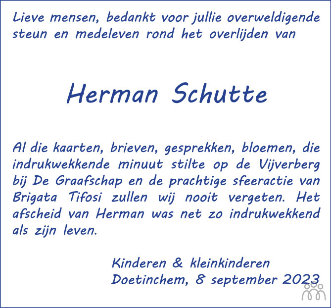 Herman Schutte 19-08-2023 overlijdensbericht en condoleances ...