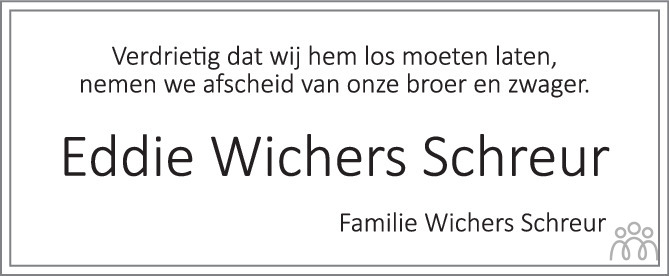 Eddie Wichers Schreur 27-09-2023 overlijdensbericht en condoleances ...