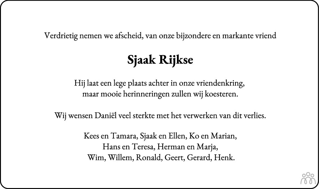 Sjaak (Jacobus Johannes) Rijkse 24-10-2023 overlijdensbericht en ... Sjaak (Jacobus Johannes) Rijkse 24-10-2023 overlijdensbericht en ...