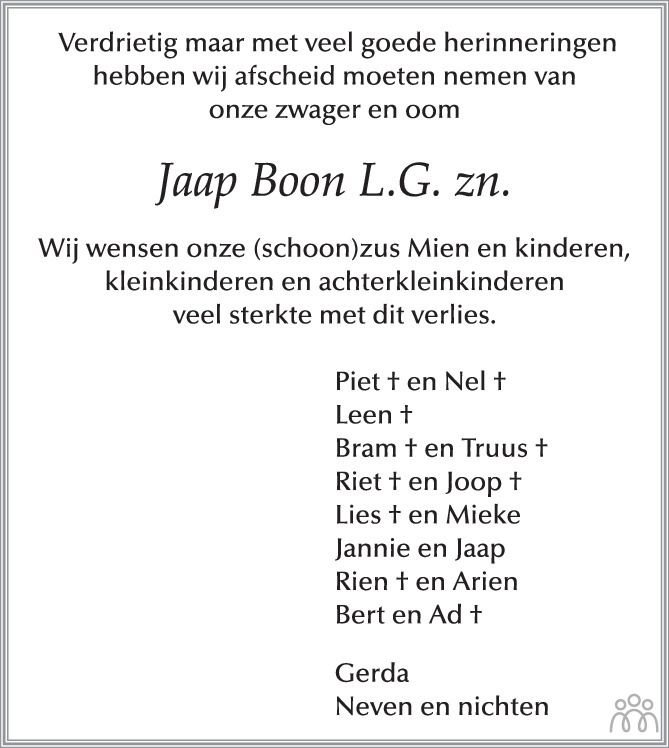 Jacob (Jaap) Boon 06-11-2023 overlijdensbericht en condoleances ...