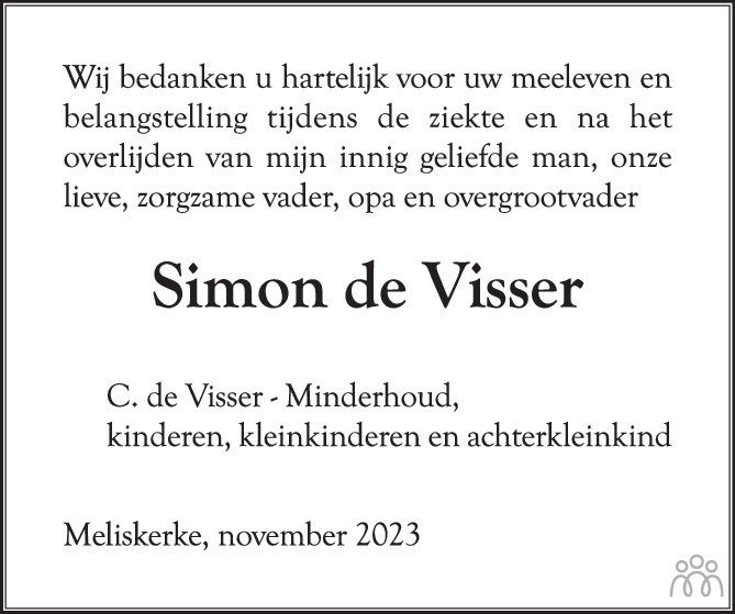 Simon de Visser 04-10-2023 overlijdensbericht en condoleances ...