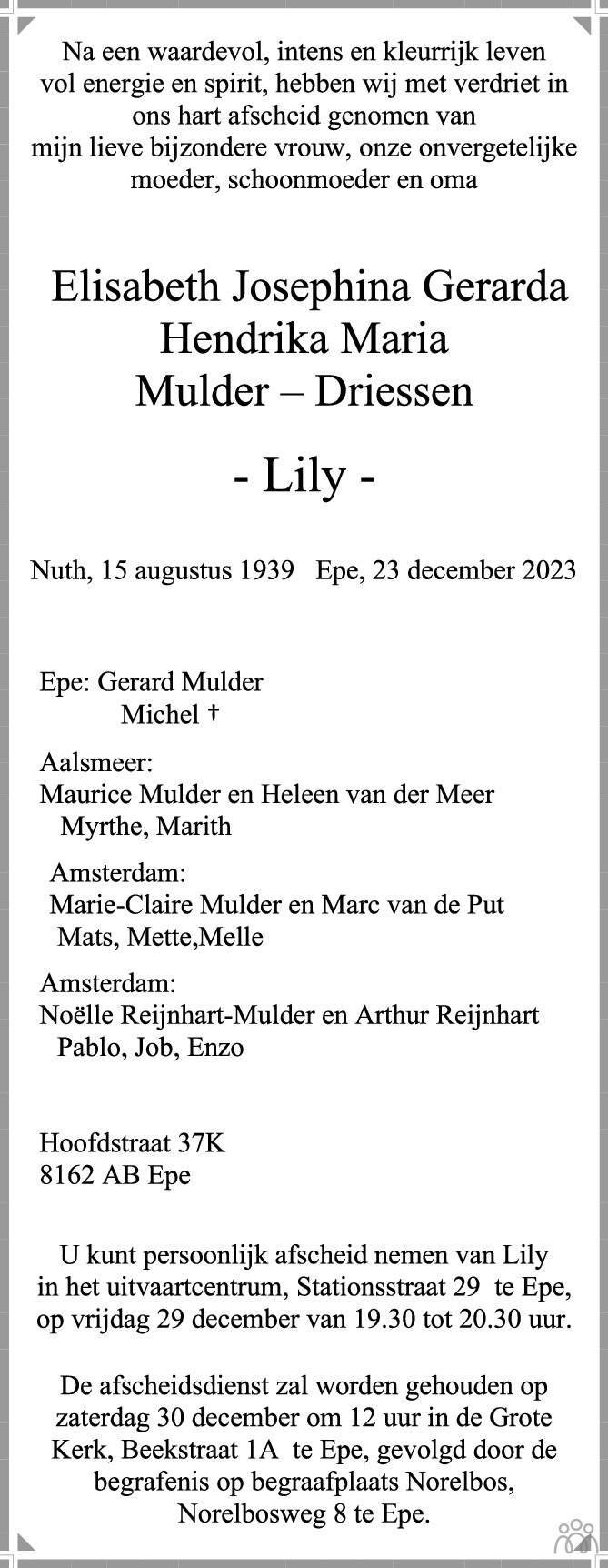 Lily (Elisabeth Josephina Gerarda Hendrika Maria) Mulder-Driessen 23-12 ...