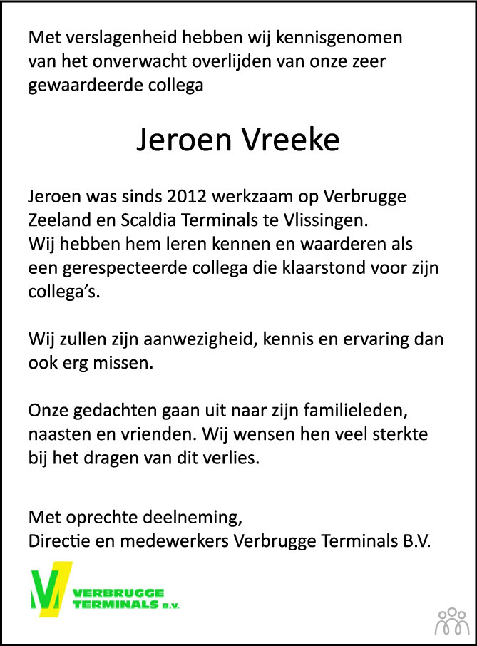 Jeroen Vreeke 13-01-2024 overlijdensbericht en condoleances - Mensenlinq.nl