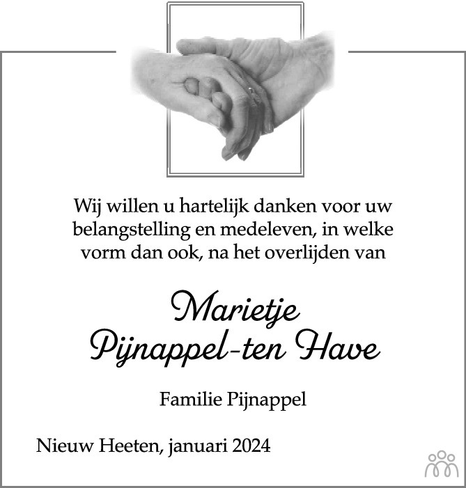 Marietje Pijnappel-ten Have 14-12-2023 overlijdensbericht en ...