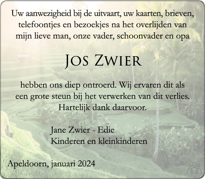 Jos (Theodorus Jozef) Zwier 12-12-2023 overlijdensbericht en ...