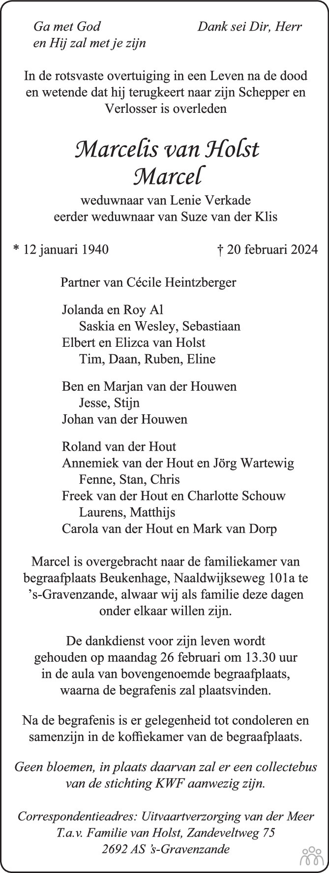 Marcel (Marcelis) van Holst 20-02-2024 overlijdensbericht en ...