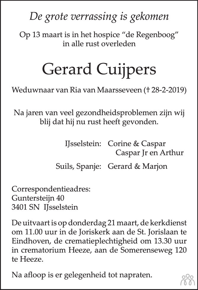 Gerard Cuijpers 13-03-2024 overlijdensbericht en condoleances ...
