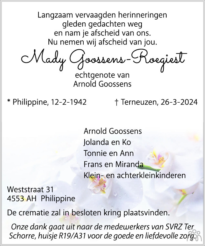 Mady Goossens-Roegiest 26-03-2024 overlijdensbericht en condoleances ...
