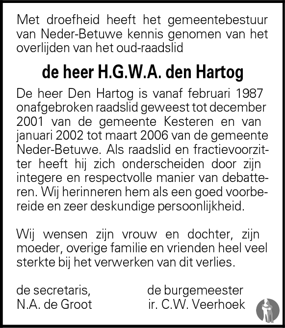 Henk den Hartog 07-04-2009 overlijdensbericht en condoleances ...