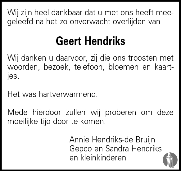 Geert Hendriks 02-09-2009 overlijdensbericht en condoleances ...