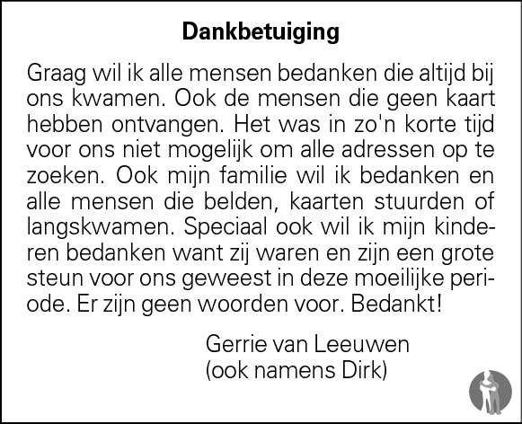 Dirk van Leeuwen 21-01-2010 overlijdensbericht en condoleances ...