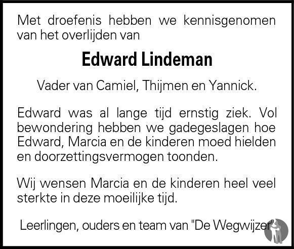 Edward Lindeman 04-01-2011 overlijdensbericht en condoleances ...