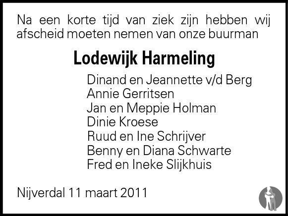 Lodewijk Harmeling 11-03-2011 overlijdensbericht en condoleances ...