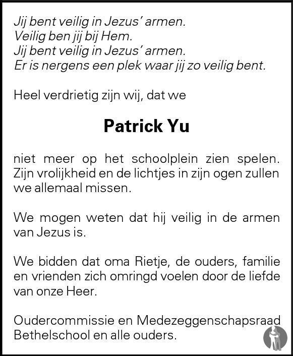 Patrick Chin 05-05-2011 overlijdensbericht en condoleances - Mensenlinq.nl
