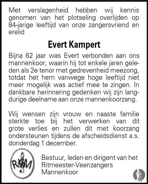 Evert Kampert 26-11-2011 overlijdensbericht en condoleances - Mensenlinq.nl
