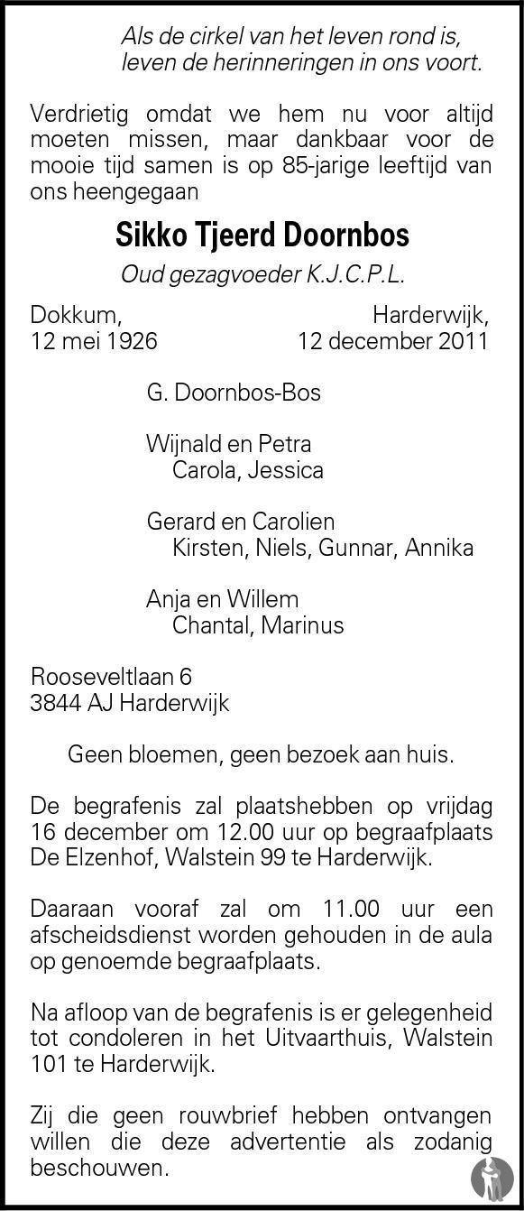 Sikko Tjeerd Doornbos 12-12-2011 overlijdensbericht en condoleances ...