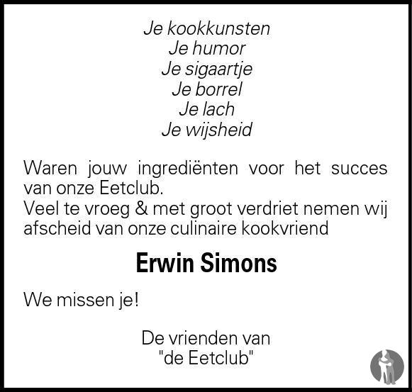 Erwin Simons 27-12-2011 overlijdensbericht en condoleances - Mensenlinq.nl