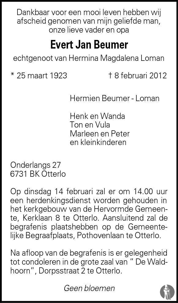 Evert Jan Beumer 08-02-2012 overlijdensbericht en condoleances ...