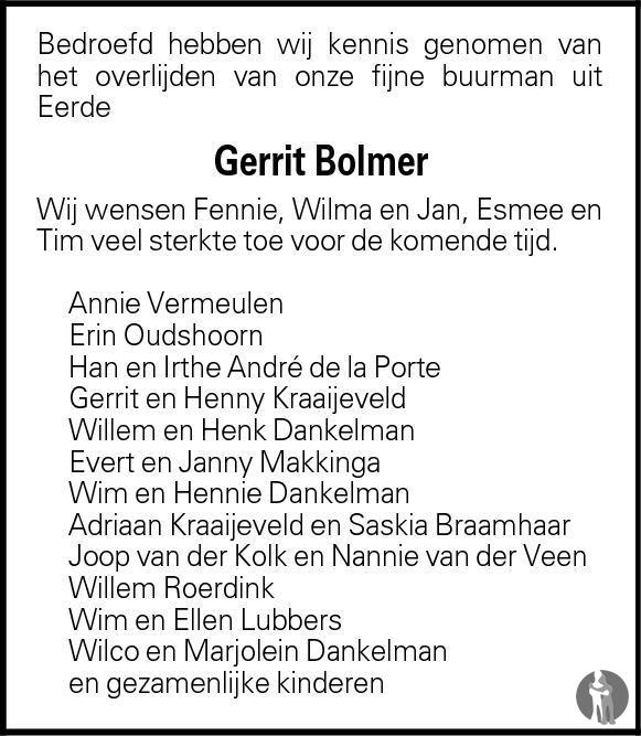 Gerrit Bolmer 02-03-2012 overlijdensbericht en condoleances - Mensenlinq.nl