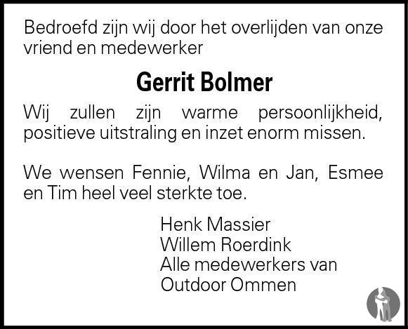 Gerrit Bolmer 02-03-2012 overlijdensbericht en condoleances - Mensenlinq.nl