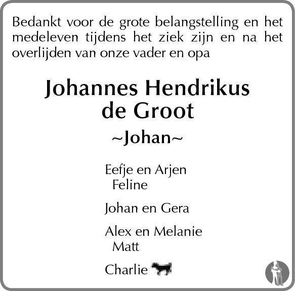 Johannes Hendrikus (Johan) de Groot 09-08-2012 overlijdensbericht en ...