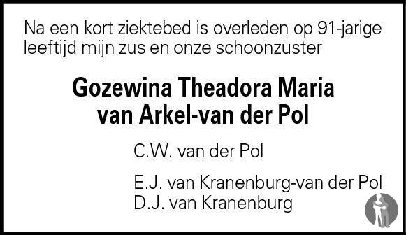 Gozewina Theadora Maria van Arkel - van der Pol 06-11-2012 ...