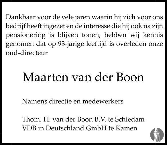 Maarten van der Boon 09-01-2013 overlijdensbericht en condoleances ...
